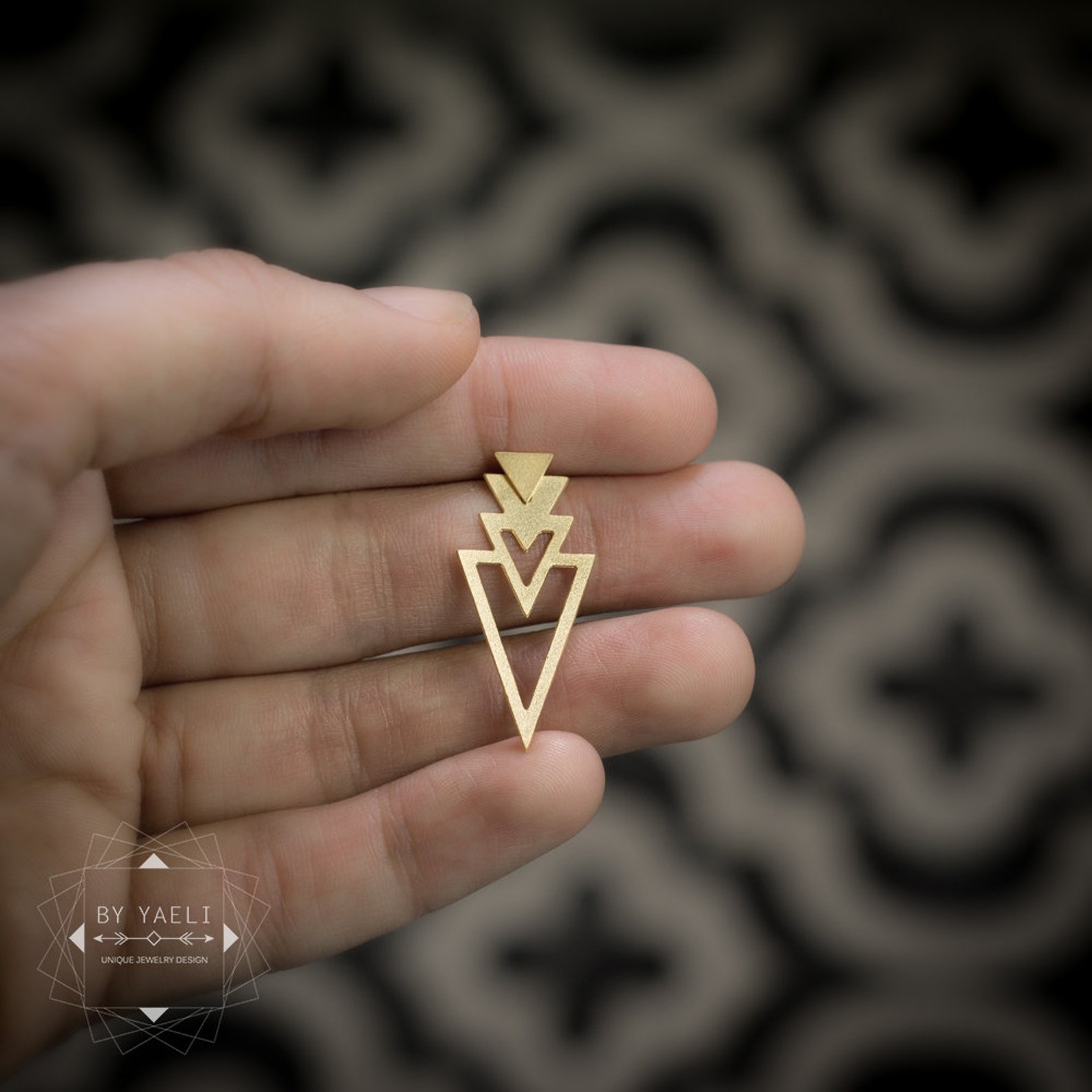 Triangle Ear Jacket Geometric Gold Triangle Stud Earrings. - Etsy