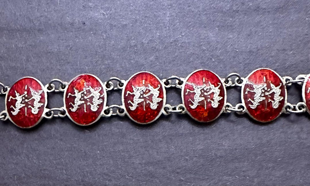 SIAM RED Enamel Sterling BRACELET 7” - Etsy