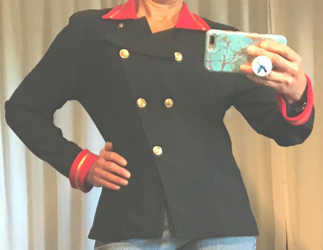 80s RENDEZVOUS Blazer: Black With Red Trim & Gold Braid - Etsy