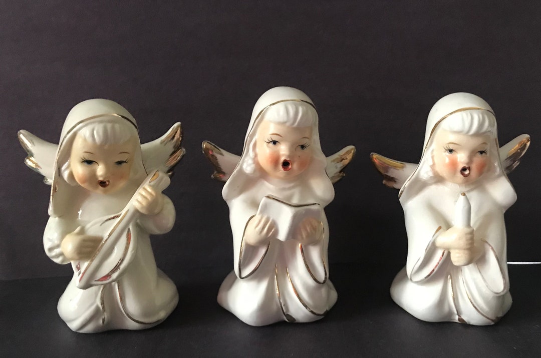 1950s Set 3 CHRISTMAS ANGELS NAPCO White With Gold Trim Adorable Japan ...