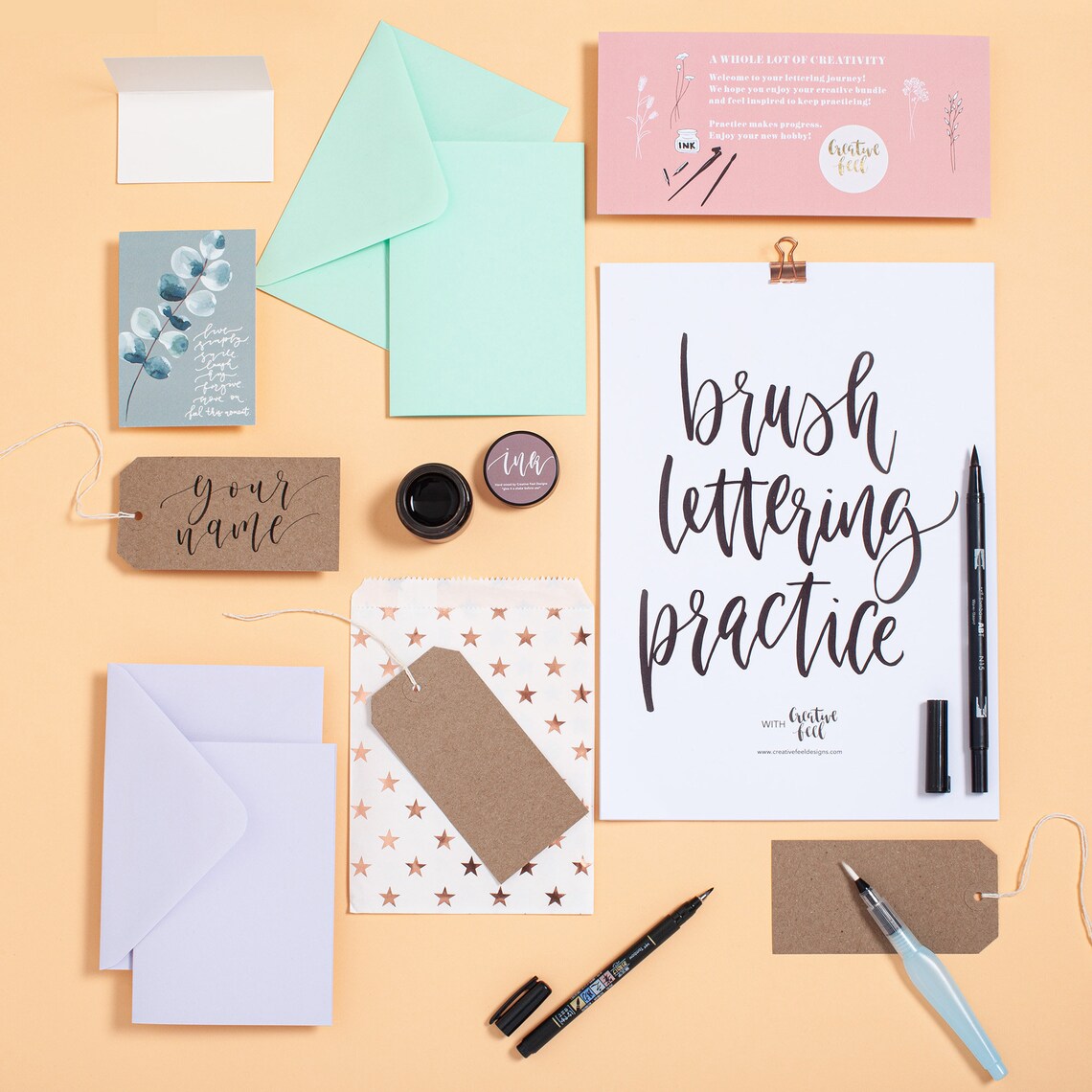 Brush Lettering Kit Learn Modern Calligraphy Practice - Etsy UK