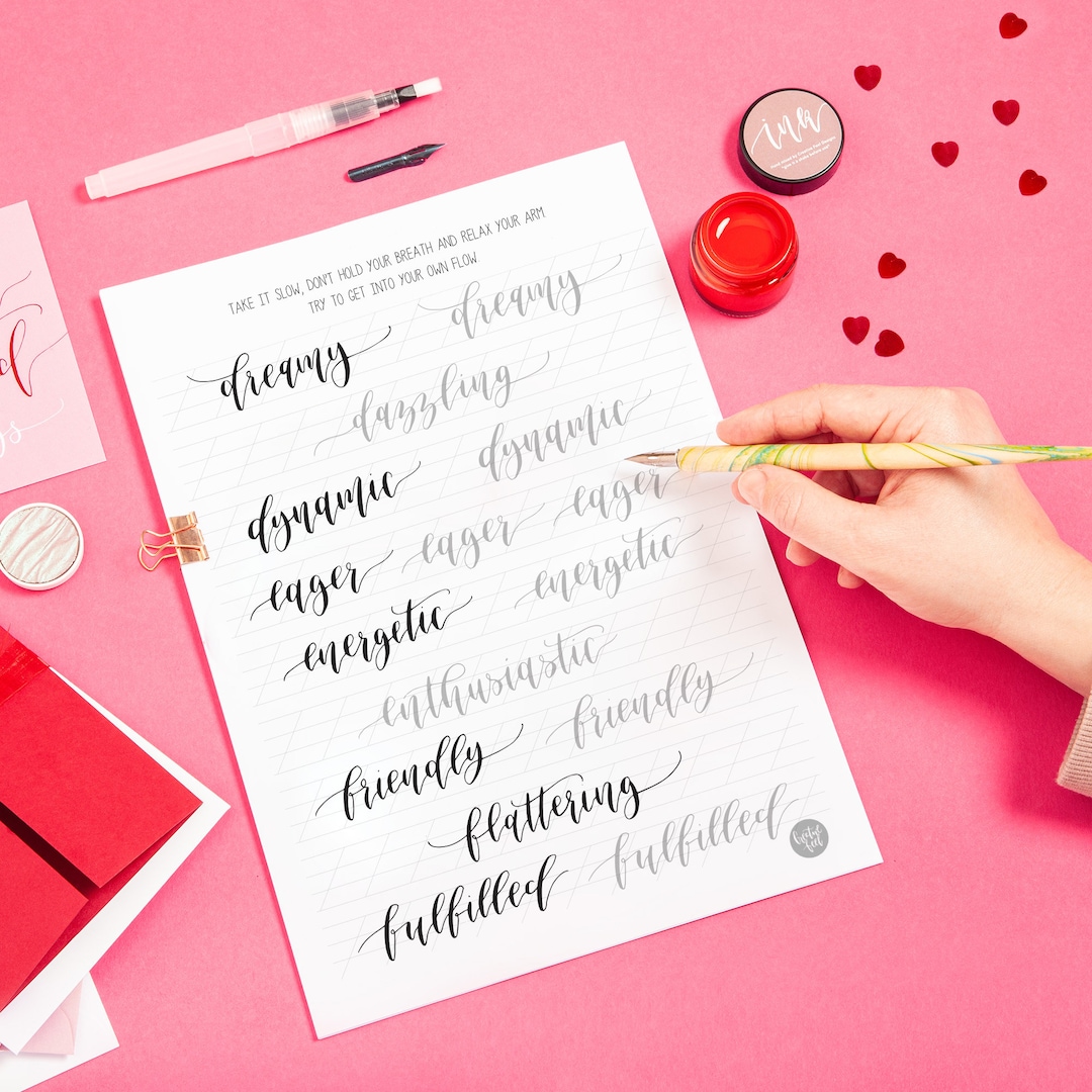 Modern Calligraphy Pdf Practice Worksheets - Positive Words and Phrases ...