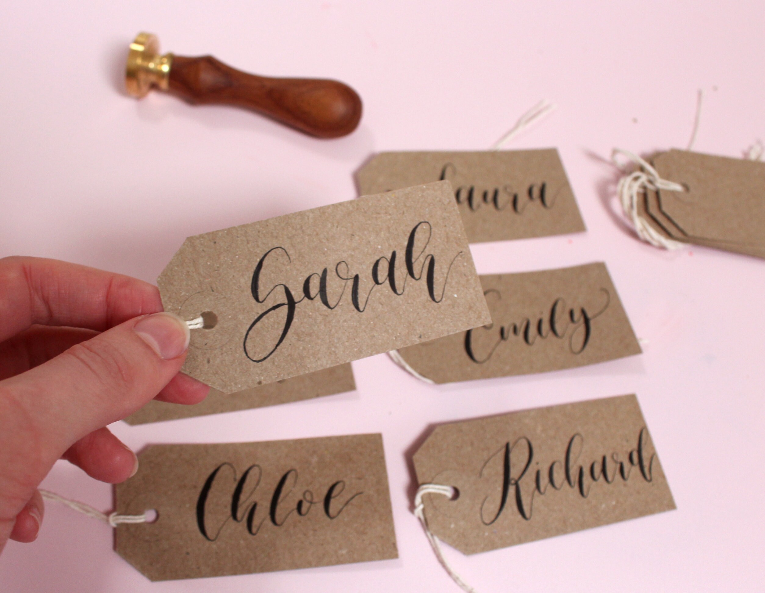 Modern Calligraphy Name Tags Set of 5x Rustic Kraft Brown Tags - Etsy UK