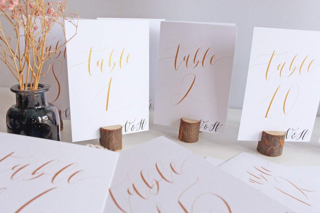 Wedding Table Number Cards Gold Calligraphy Table Names With Initials ...