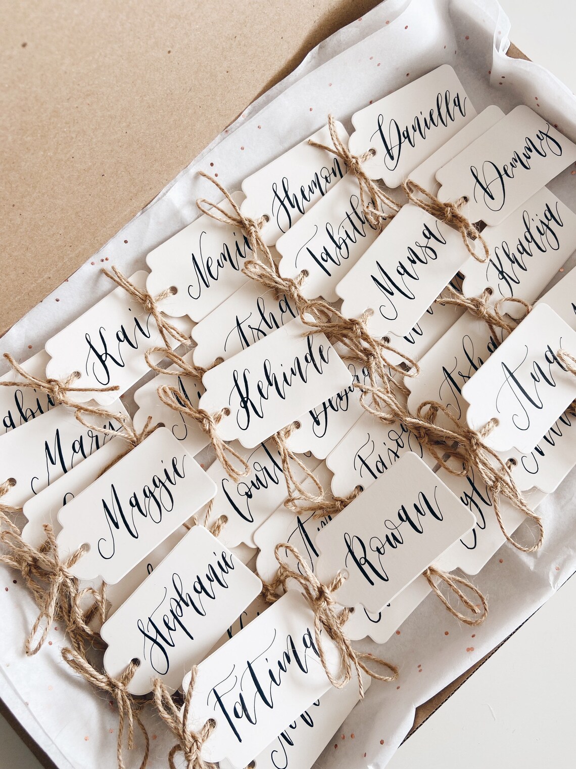 Set of 20 Calligraphy Name Tags Simple Black and White | Etsy