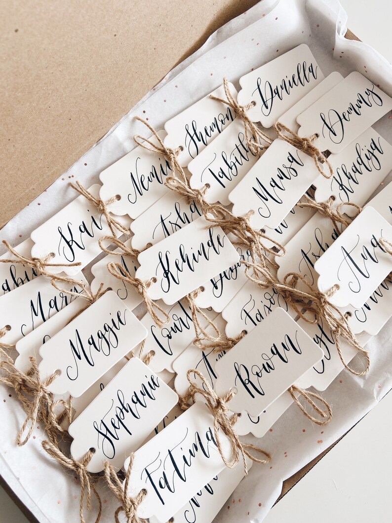 Set of 20 Calligraphy Name Tags Simple Black and White | Etsy