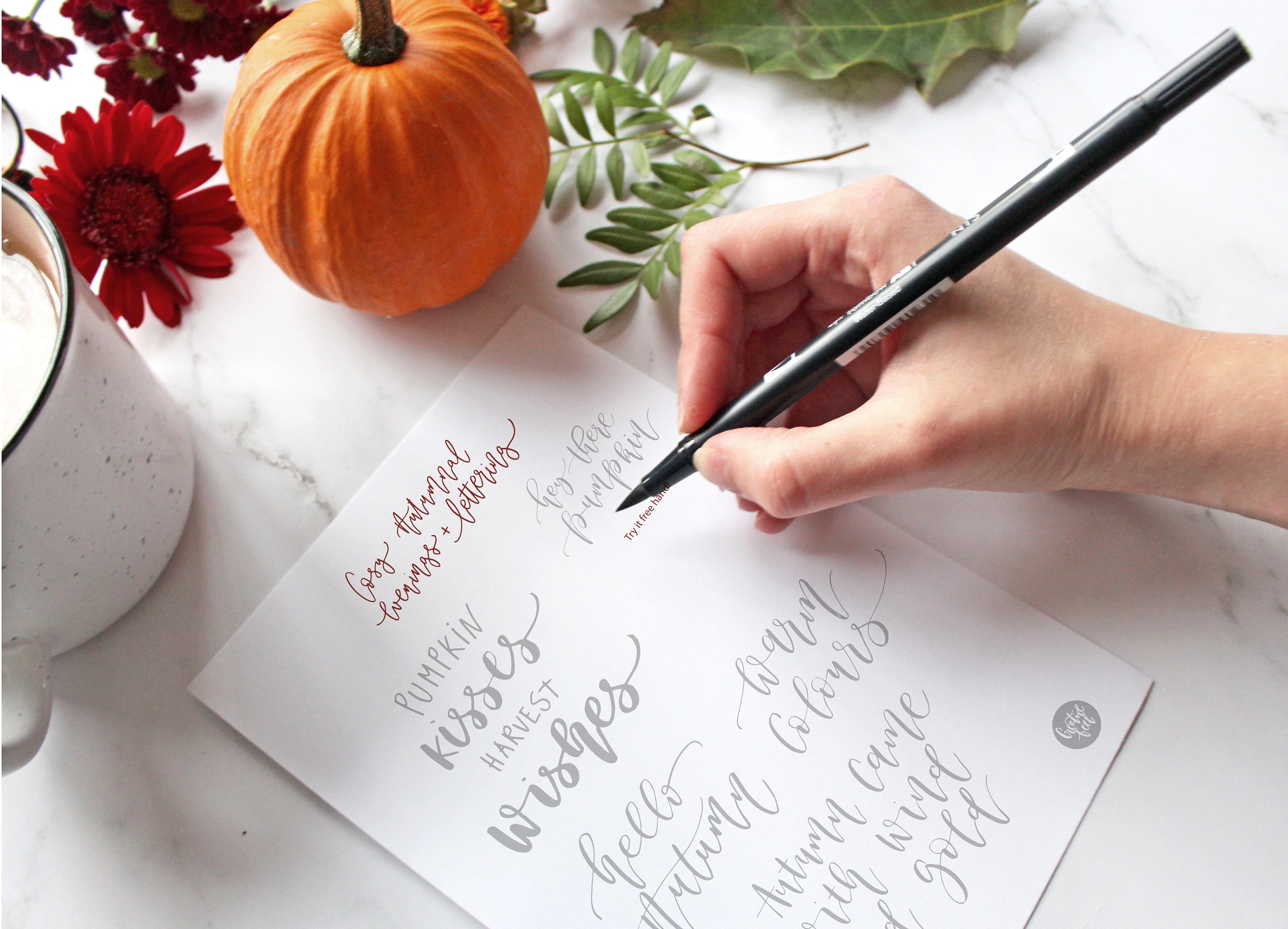 Modern Calligraphy Practice Sheets Autumnal Words and | Etsy