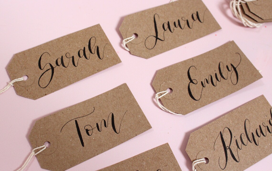Modern Calligraphy Name Tags Set of 5x Rustic Kraft Brown Tags - Etsy UK