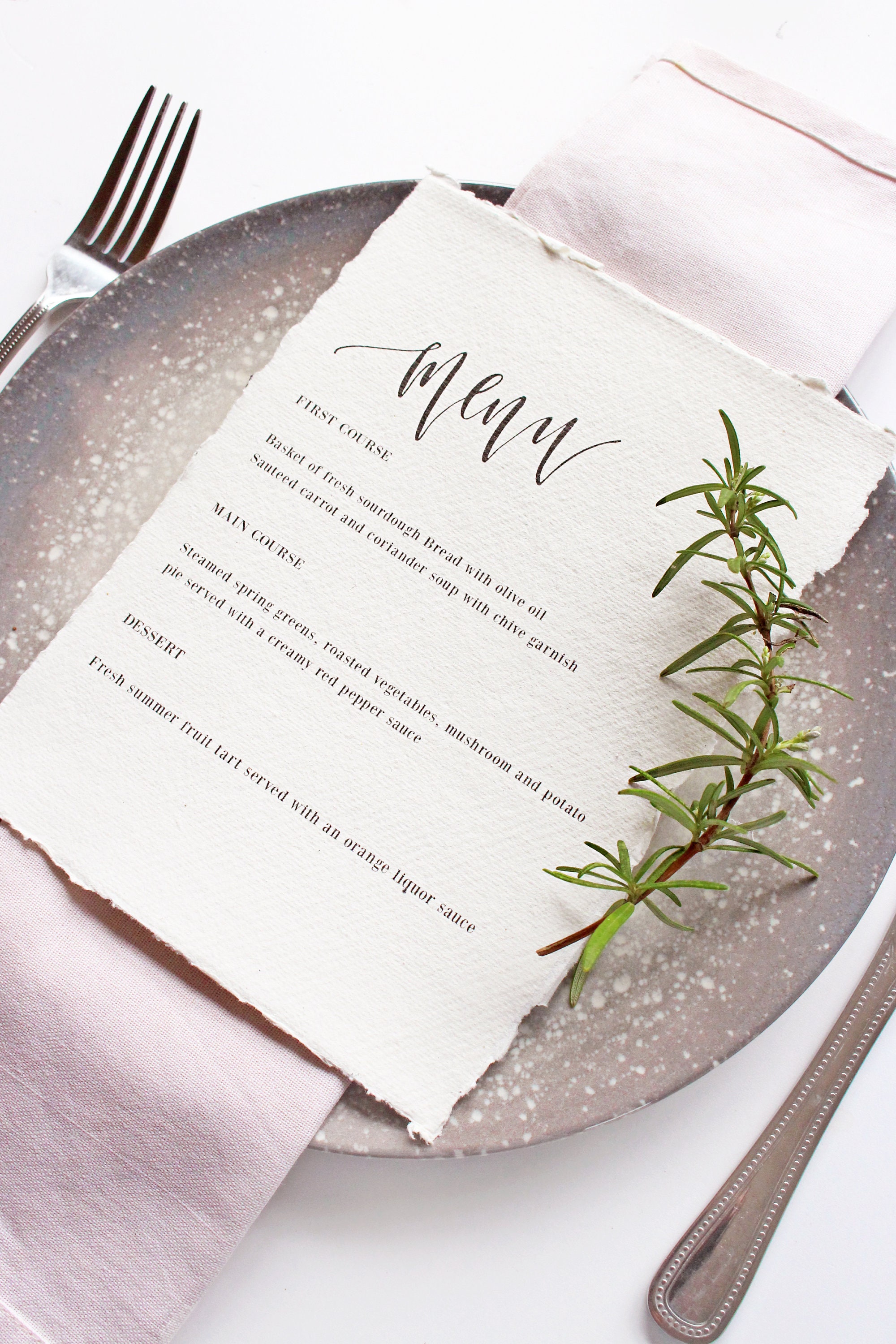 Cotton Paper Wedding Menu - Set of 5 Personalised Menu Cards - Cotton ...
