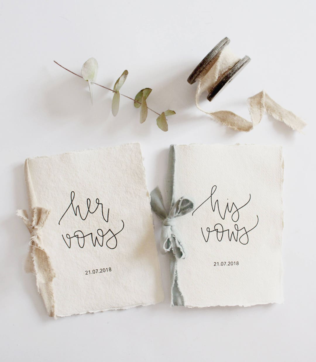 Wedding Vows Book Cotton Paper Booklet Linen Bow Handmade Paper Modern ...