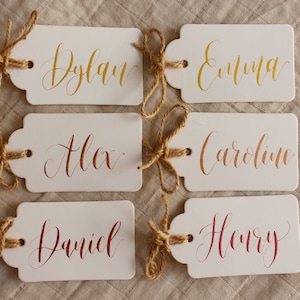 Set of 20 Handwritten Name Tags - Gold, Bronze or Shiny Red Calligraphy ...