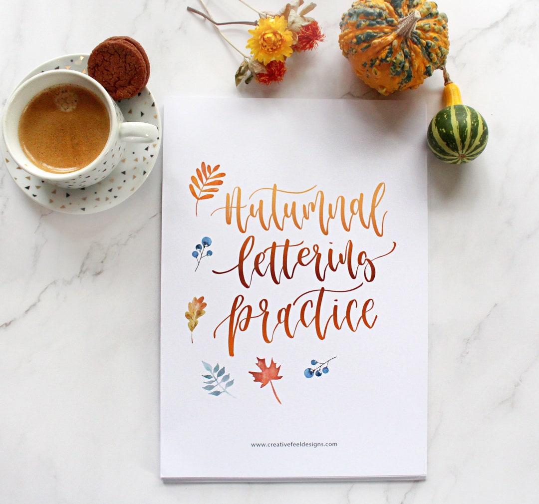 Modern Calligraphy Practice Sheets - Autumnal Words and Phrases - Brush ...