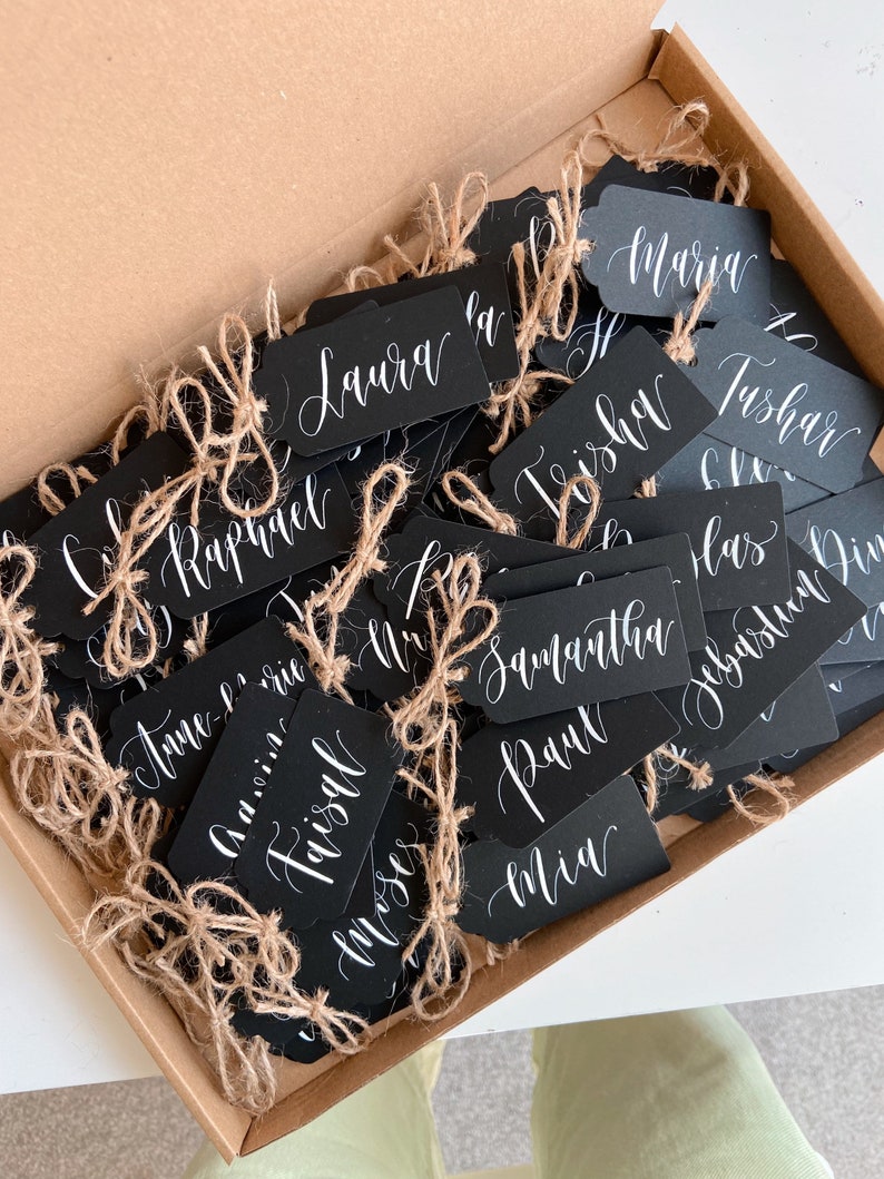 Set of 20 Calligraphy Name Tags Simple Black and White - Etsy