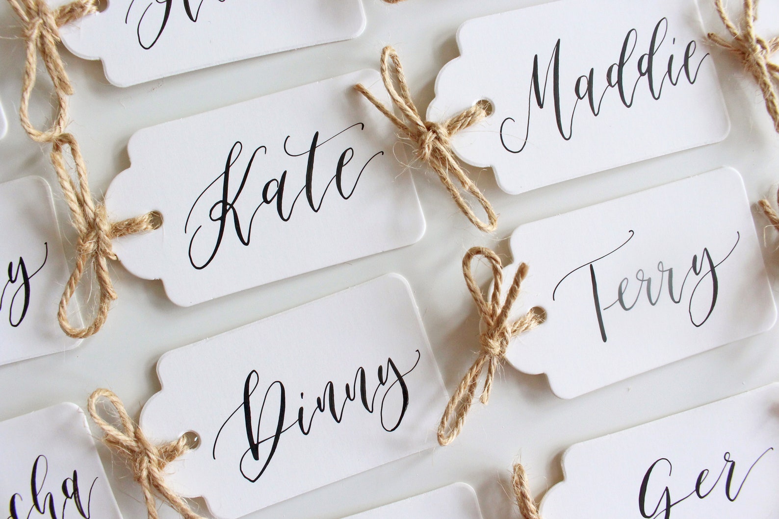 Set of 20 Calligraphy Name Tags Simple Black and White | Etsy