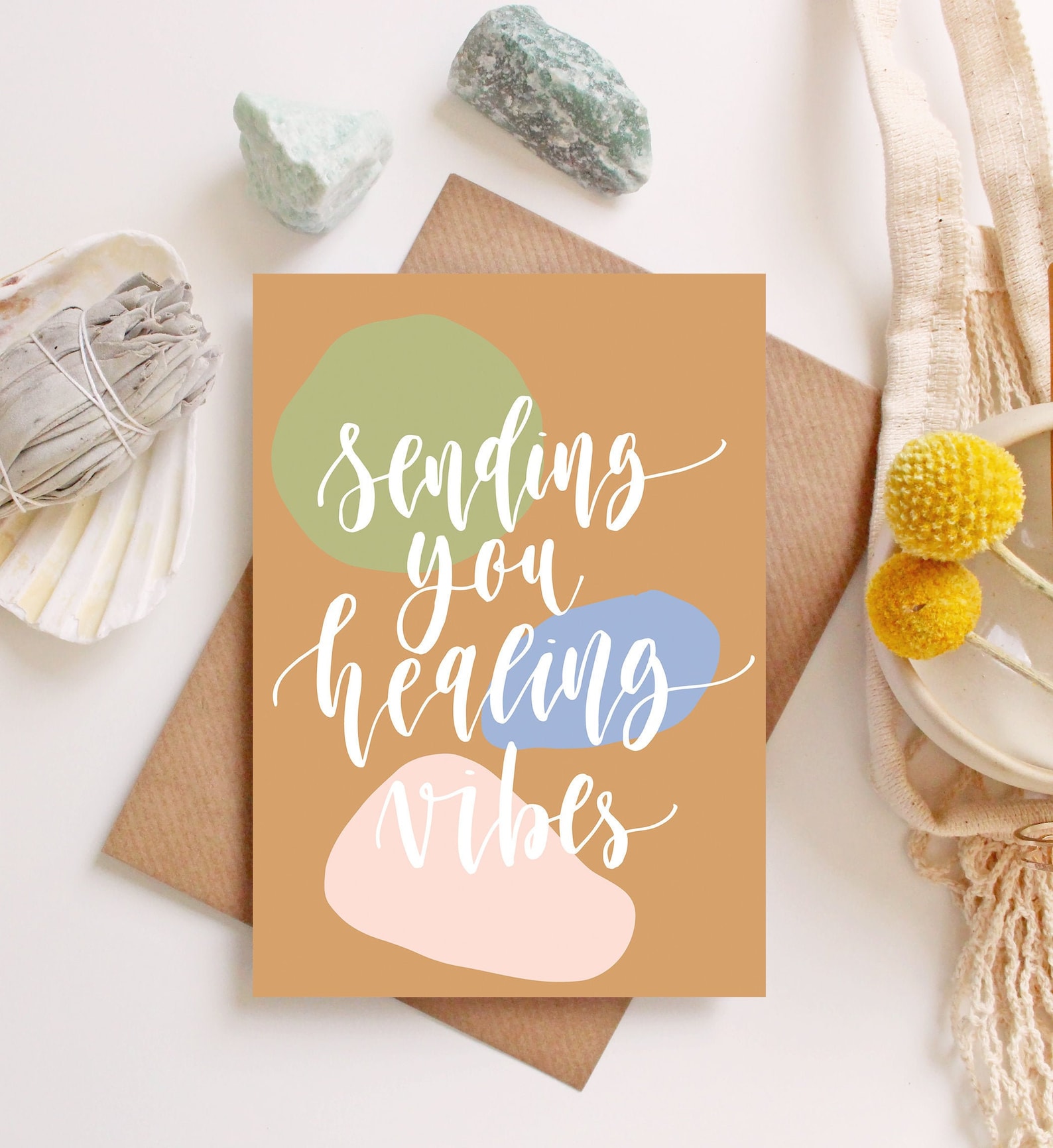 Sending You Healing Vibes A6 Greeting Card Mustard Colour Etsy