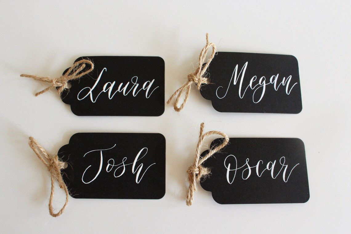 Set of 20 Calligraphy Name Tags Simple Black and White | Etsy