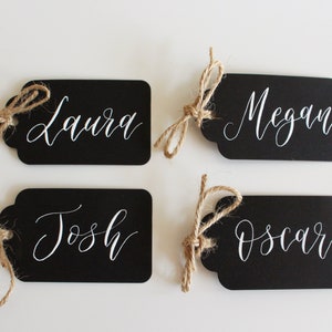Set of 20 Calligraphy Name Tags - Simple Black and White Personalised ...