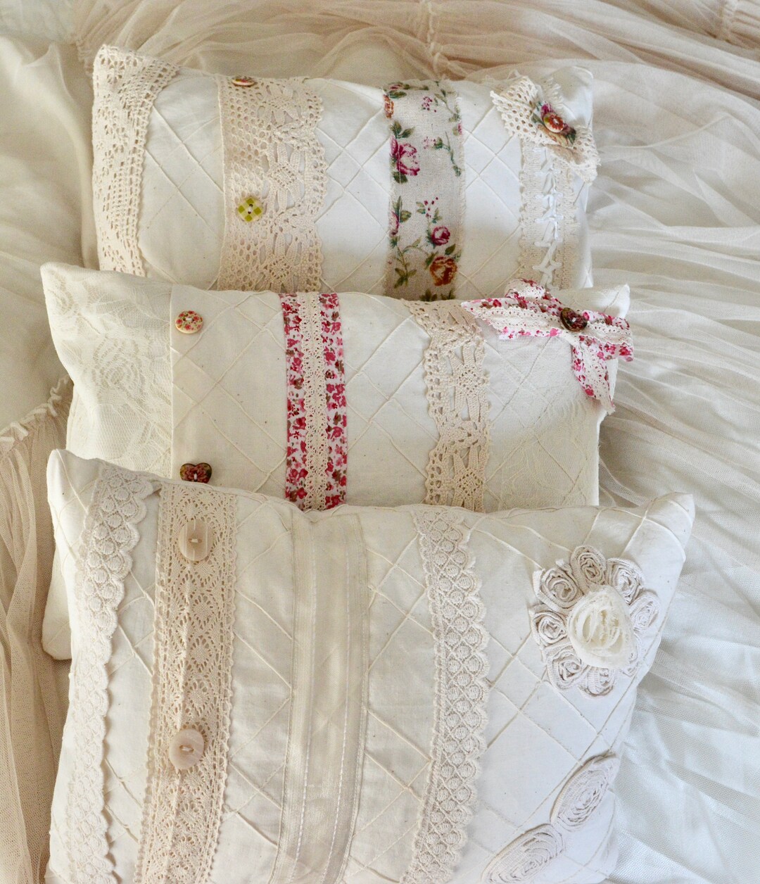 Lace Cushion, Vintage Style Cushion, Ribbon and Lace Pillow, Gift for ...