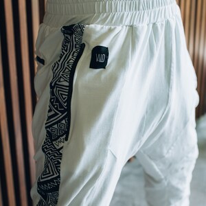 White Festival Pans, Mens Drop Crotch Pants, Tribal Bamboo Pants /CAPO ...