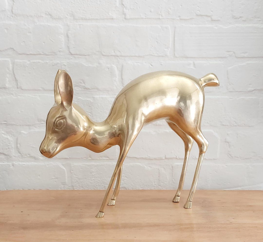 Solid Brass Fawn Deer Sculpture 1970s France • Large Brass Deer - Etsy