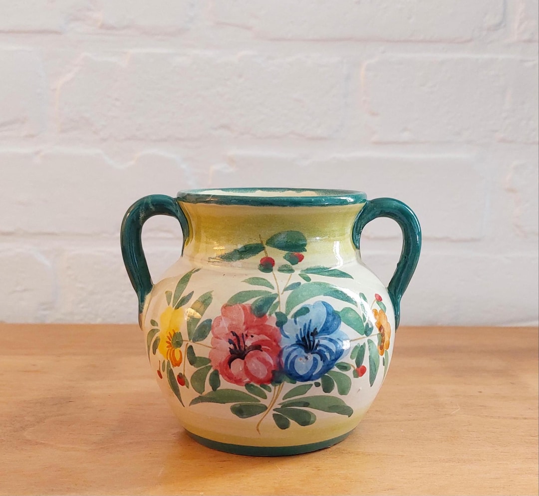 Vanro Italian Pottery Vase, Floral Painted Urn With Handles - Etsy