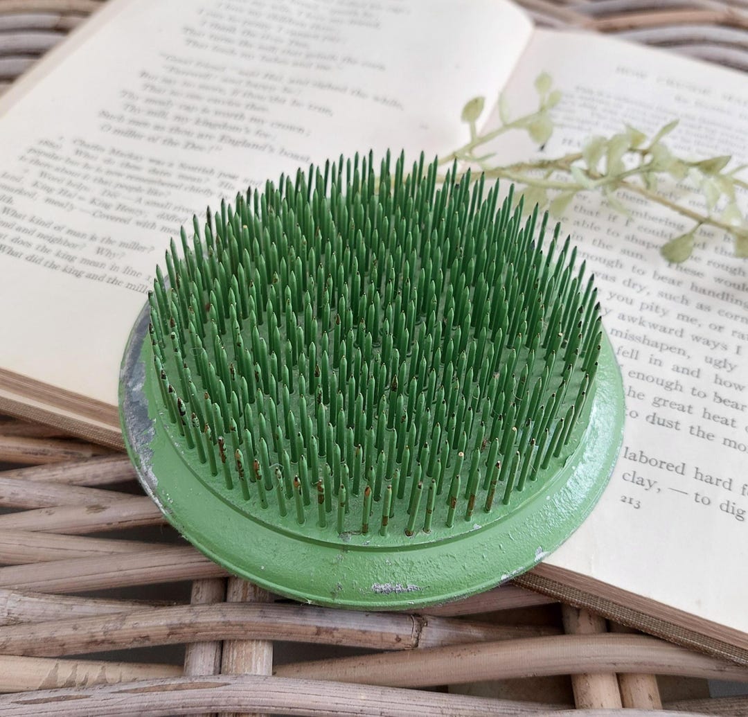 Large Flower Frog • Vogue No. 6 Vintage Green Metal Pin Flower Holder ...