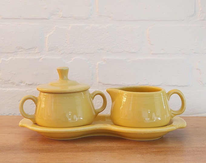 Vintage Fiestaware Sugar and Cream Set With Tray Discontinued Yellow ...