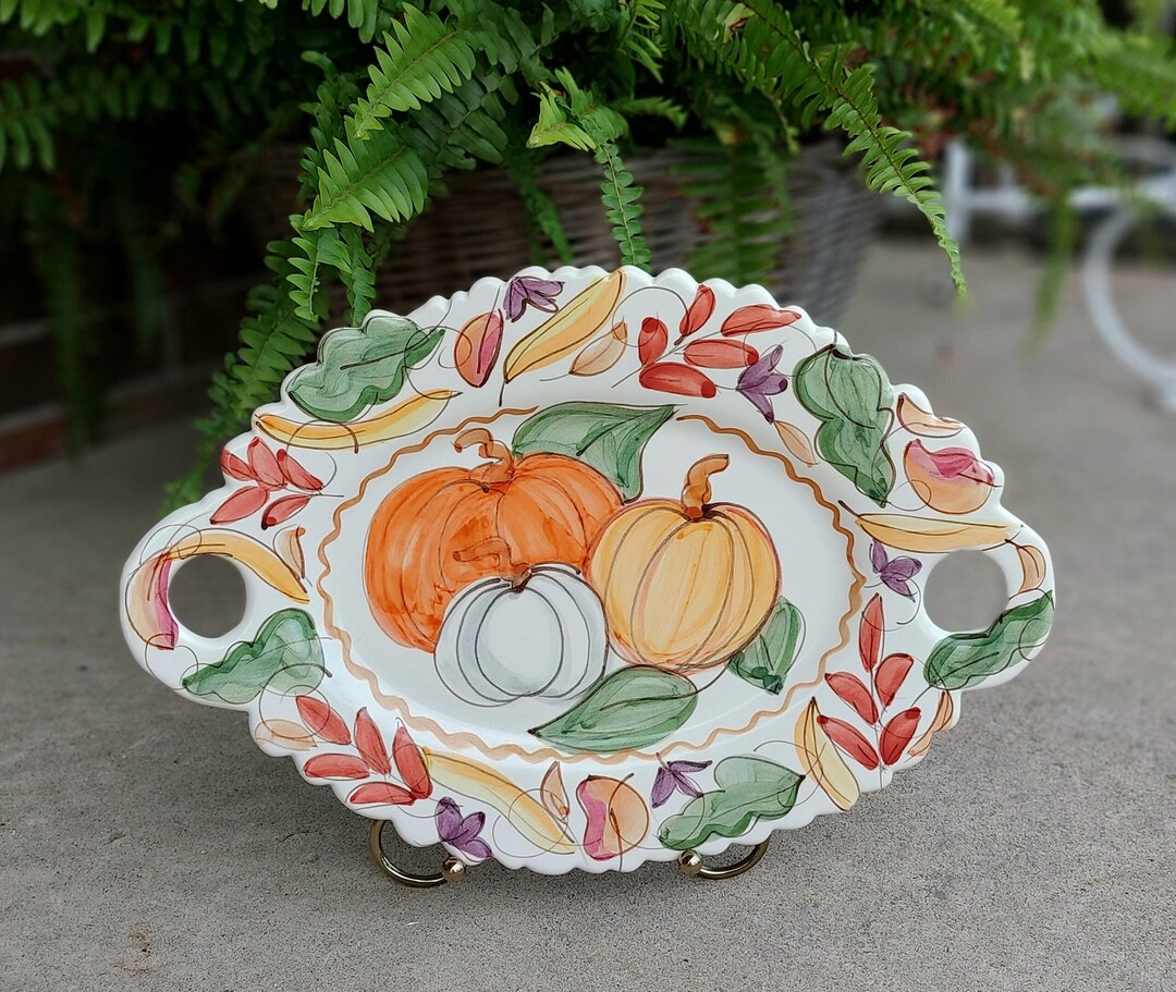 Jan Pugh Art Pottery Fall Halloween Platter Fall Home Decor Halloween ...