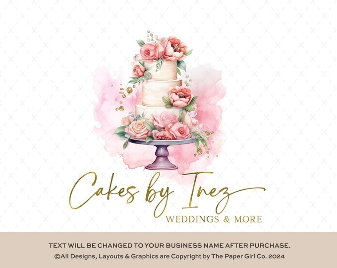 Premade Logo Design-cake Logo-watercolor Logo-bakery Logo-watermark ...