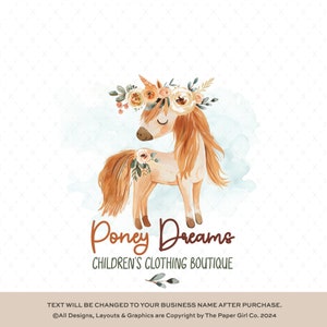 Watercolor Floral Horse Premade Logo Design, Bohemian Business Branding ...