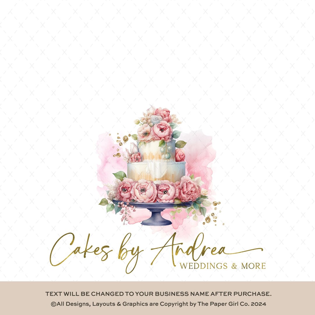 Baking Logo | Wedding Cake Logo | Bakers Logo | Watercolor Cake Logo ...