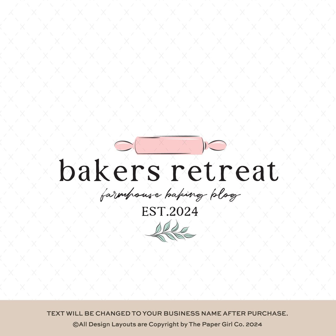Premade Bakery Logo Design, Modern Farmhouse Baking Blog Branding ...