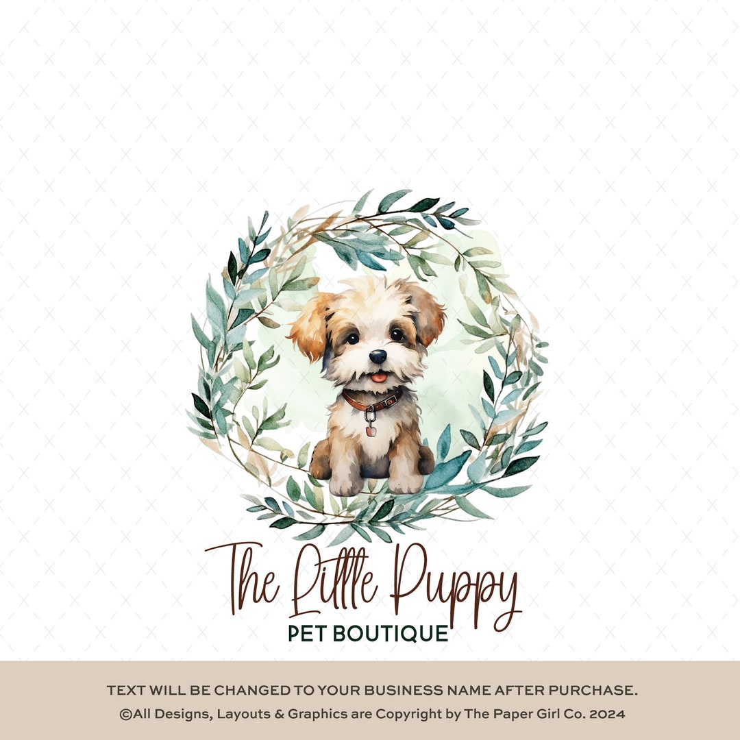 Watercolor Puppy Premade Logo, Cute Dog Business Branding, Pet Shop ...