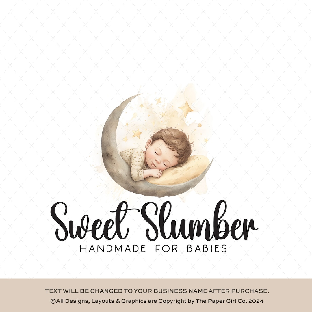 Pre-made Baby Logo, Sleepy Moon and Stars, Cute Nursery Branding ...
