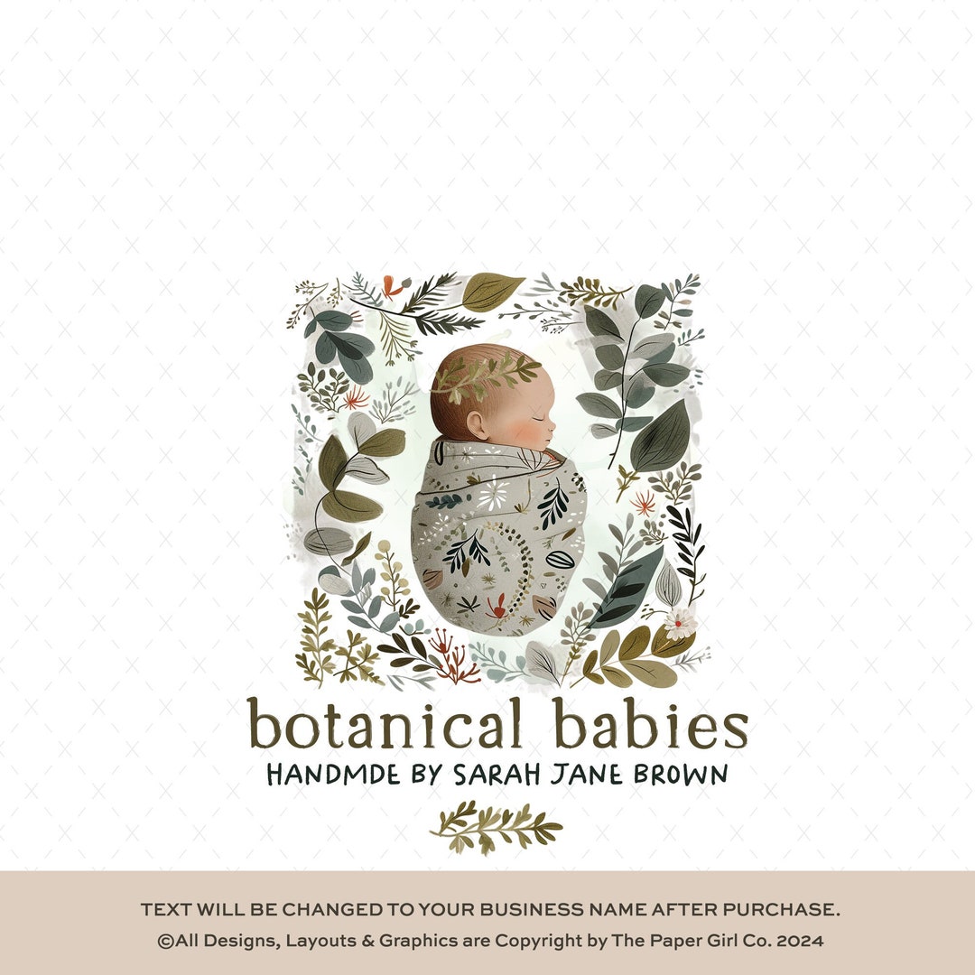 Watercolor Baby Logo Design, Premade Newborn Logo Illustration, Neutral ...