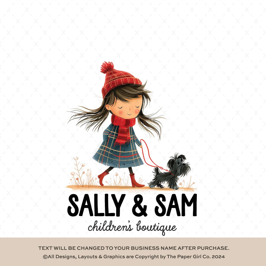 Little Girl Walking Her Dog Logo Design, Premade Business Logo Design ...