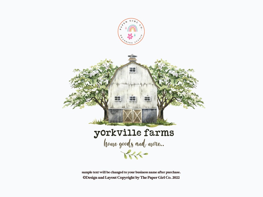 White Barn Logo, Barn Logo, Farmhouse Logo, Logo Design, Premade Logo ...