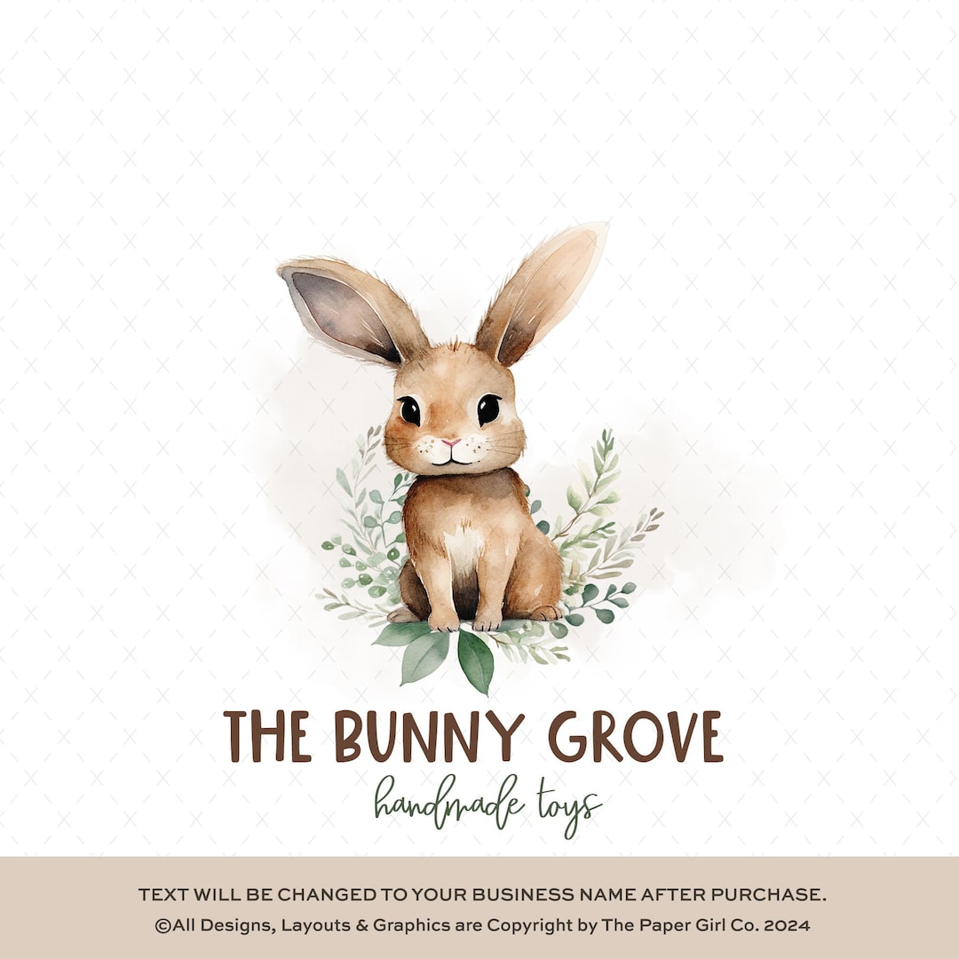 Premade Bunny Logo | Watercolor Logo | Rabbit Logo Design | Hare Logo ...