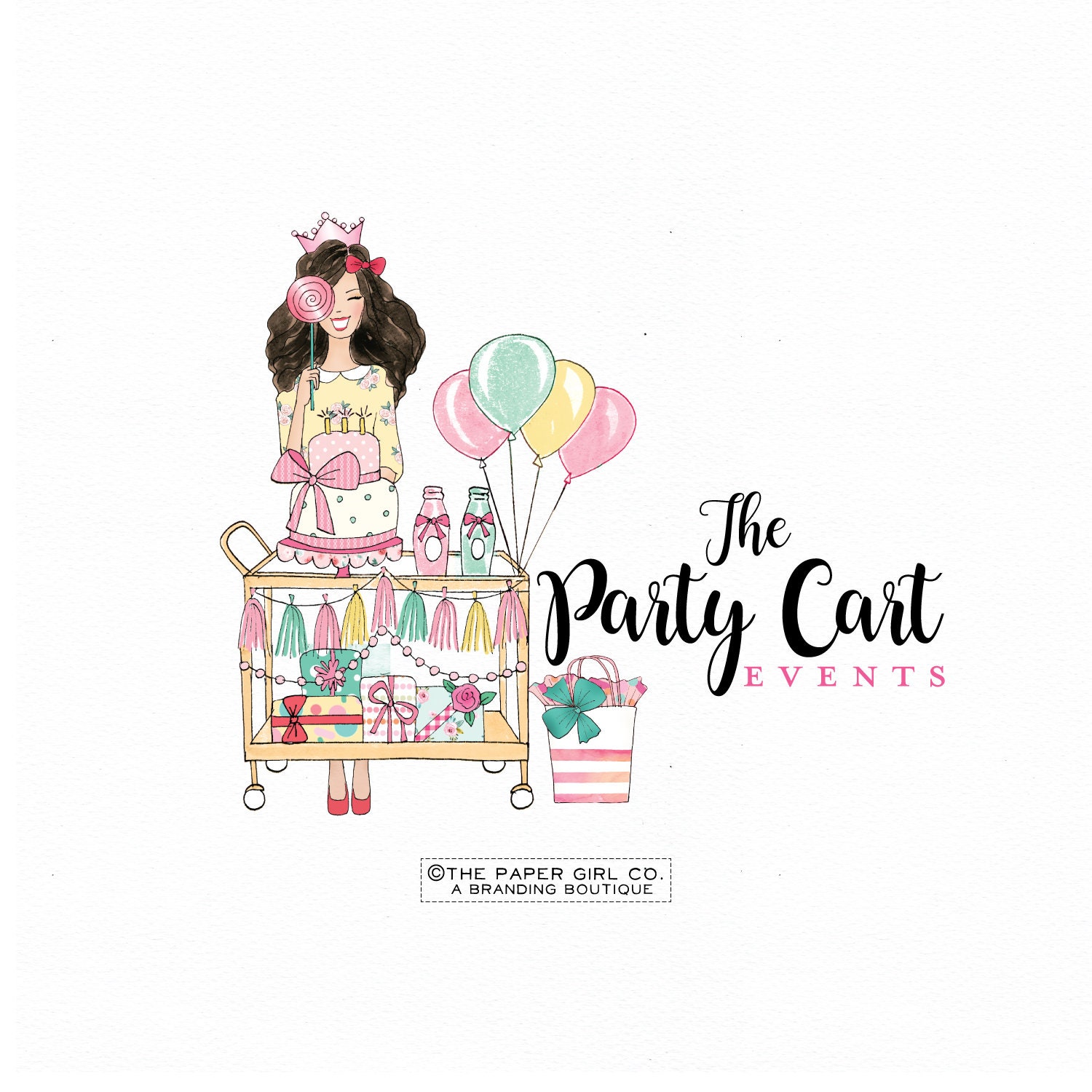 Balloon Logo Party Girl Logo Cake Logo Party Cart Logo | Etsy Canada