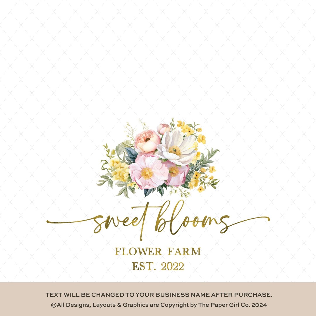 Premade Logo | Peony Logo | Rose Logo | Flower Logo | Watercolor Logo ...