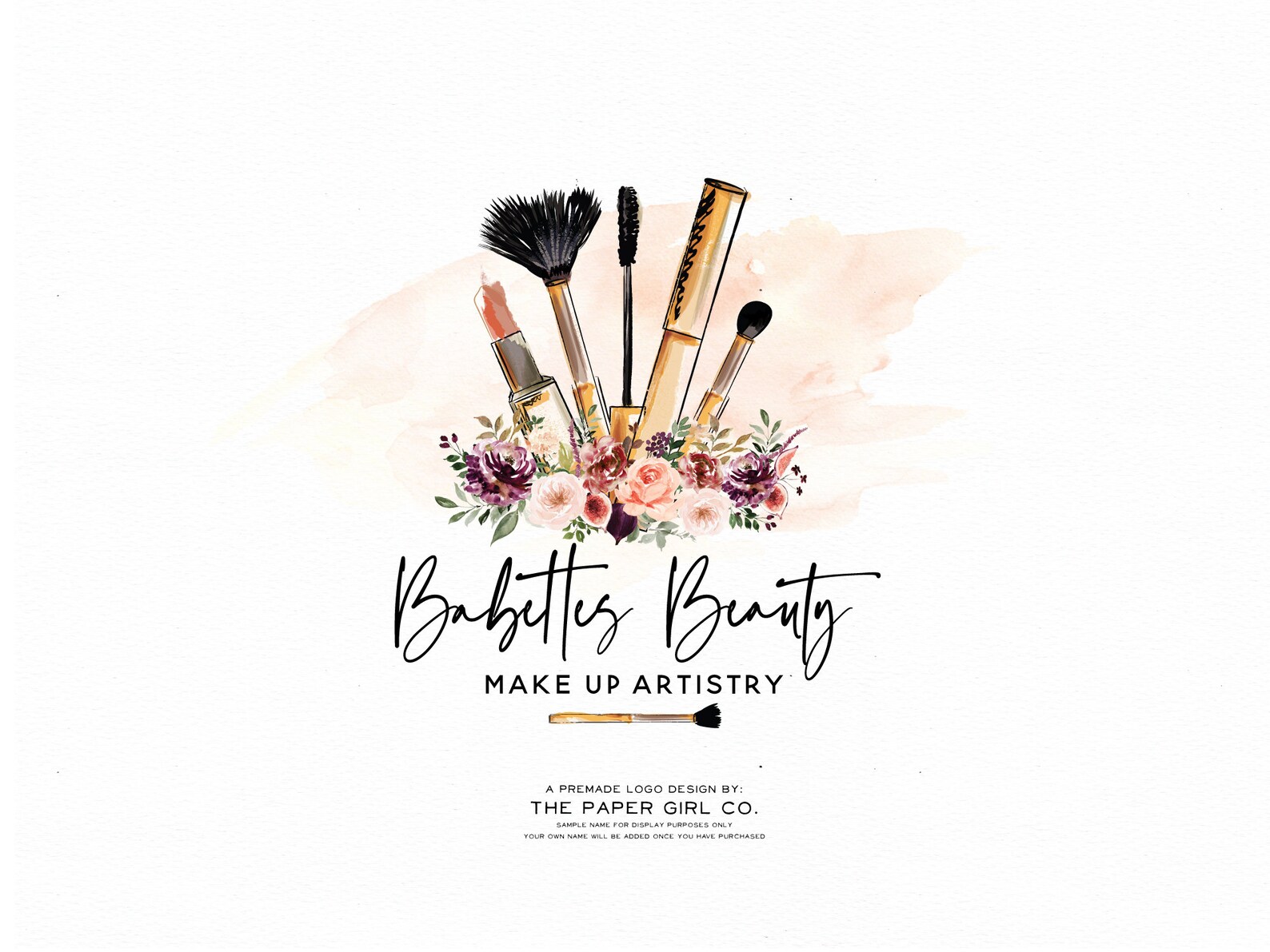 Watercolor Makeup Logo, Premade Beauty Branding - Etsy