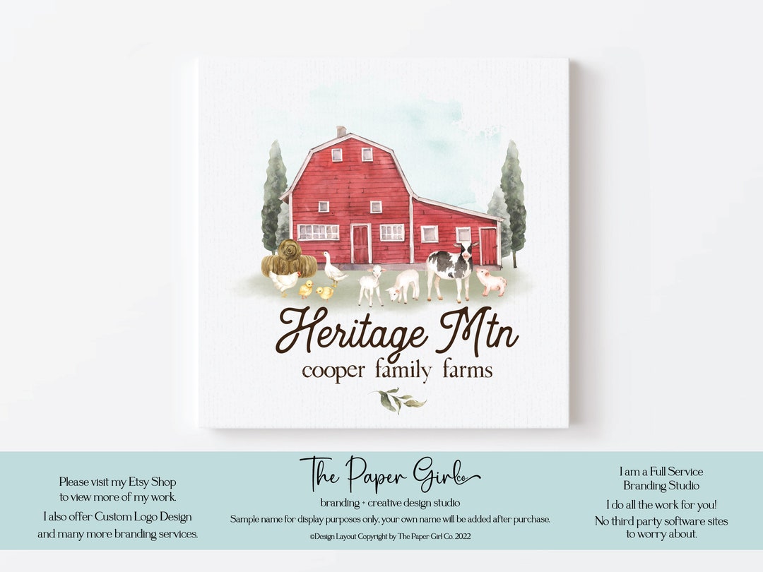 Farm Logo, Red Barn Logo, Logo Design, Premade Logo, Cow Logo, Farm ...