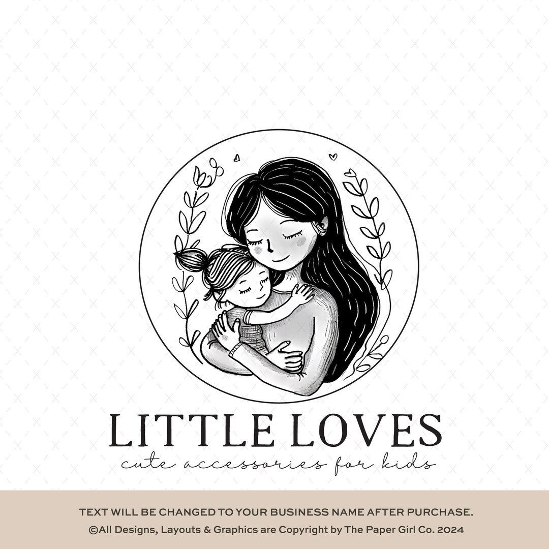 Hand-drawn Mother and Child Logo, Premade Family Embrace Branding ...