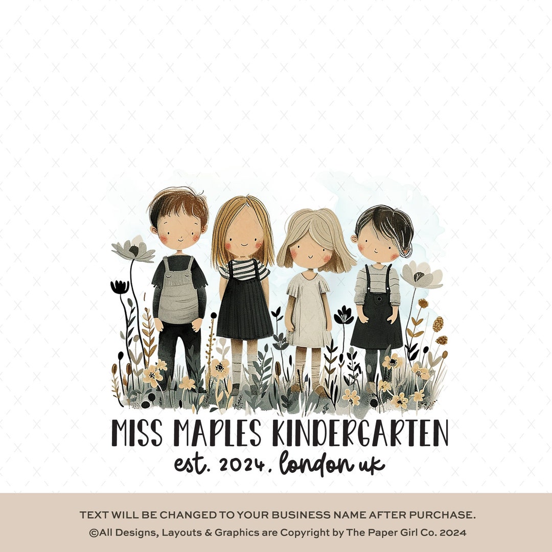 Customizable Premade Logo, Cute Children Illustration, Floral Business ...