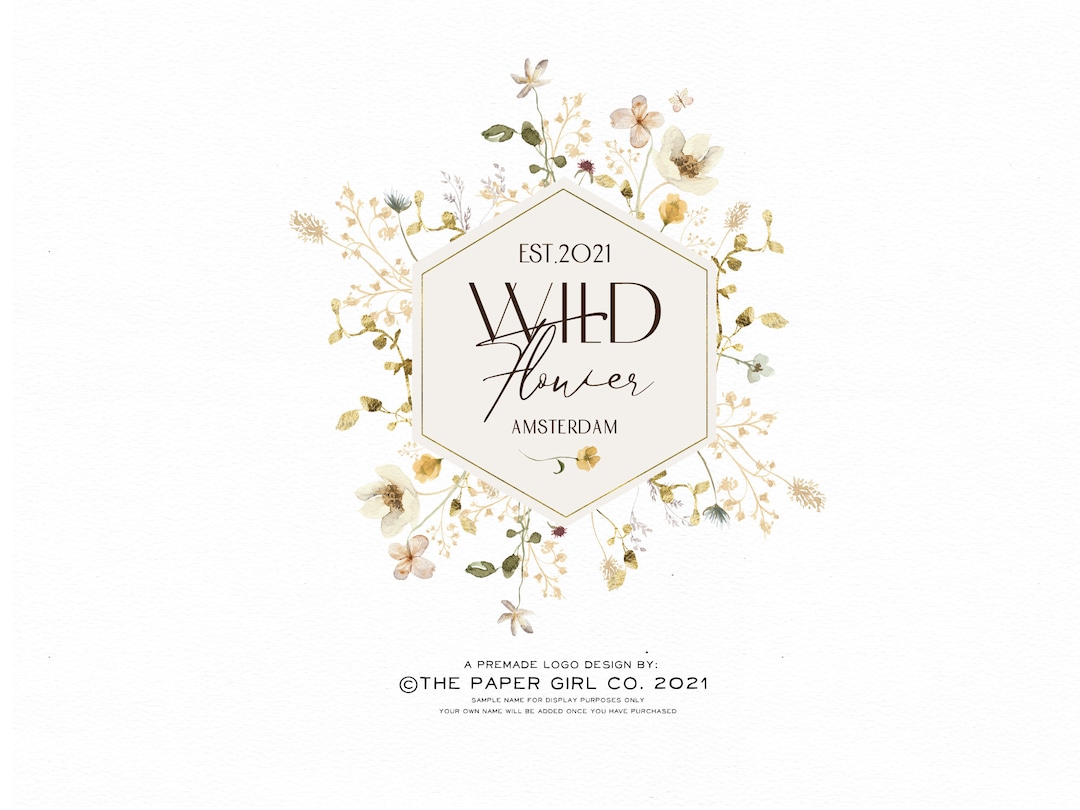 Wildflower Logo, Boho Flower Logo Design, Flower Logo, Premade Logo ...