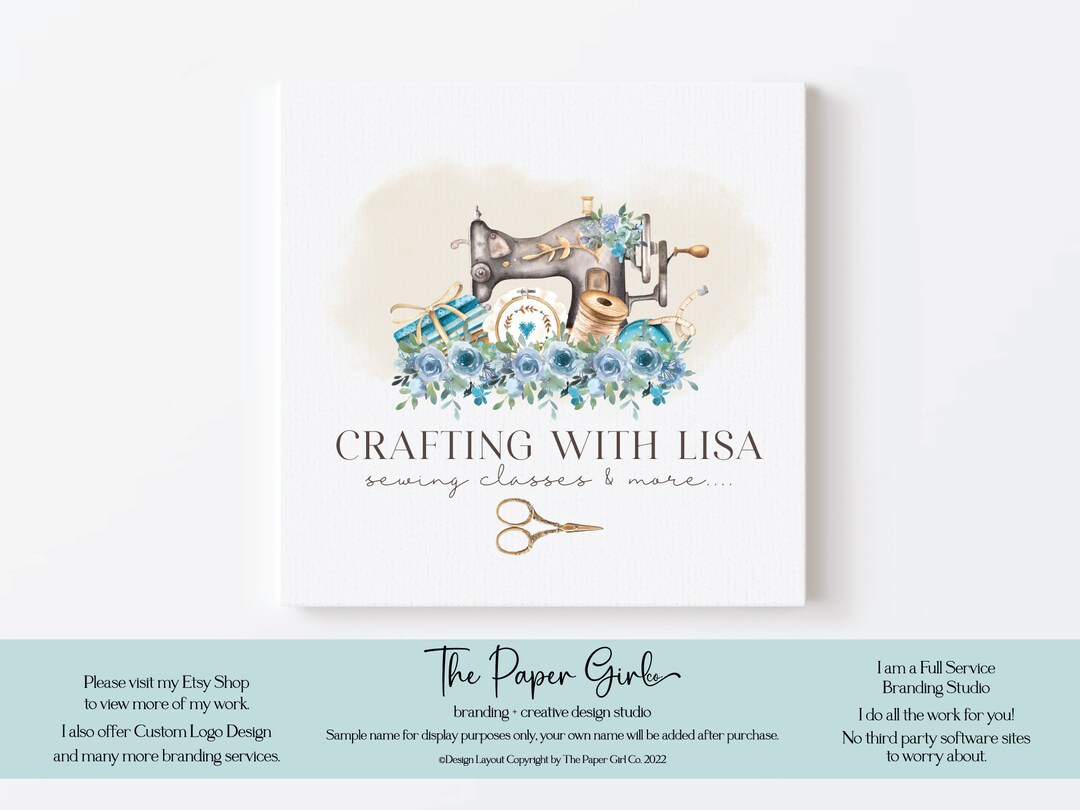 SEWING MACHINE LOGO, Scissor Logo, Thread Logo, Sewing Logo, Premade ...