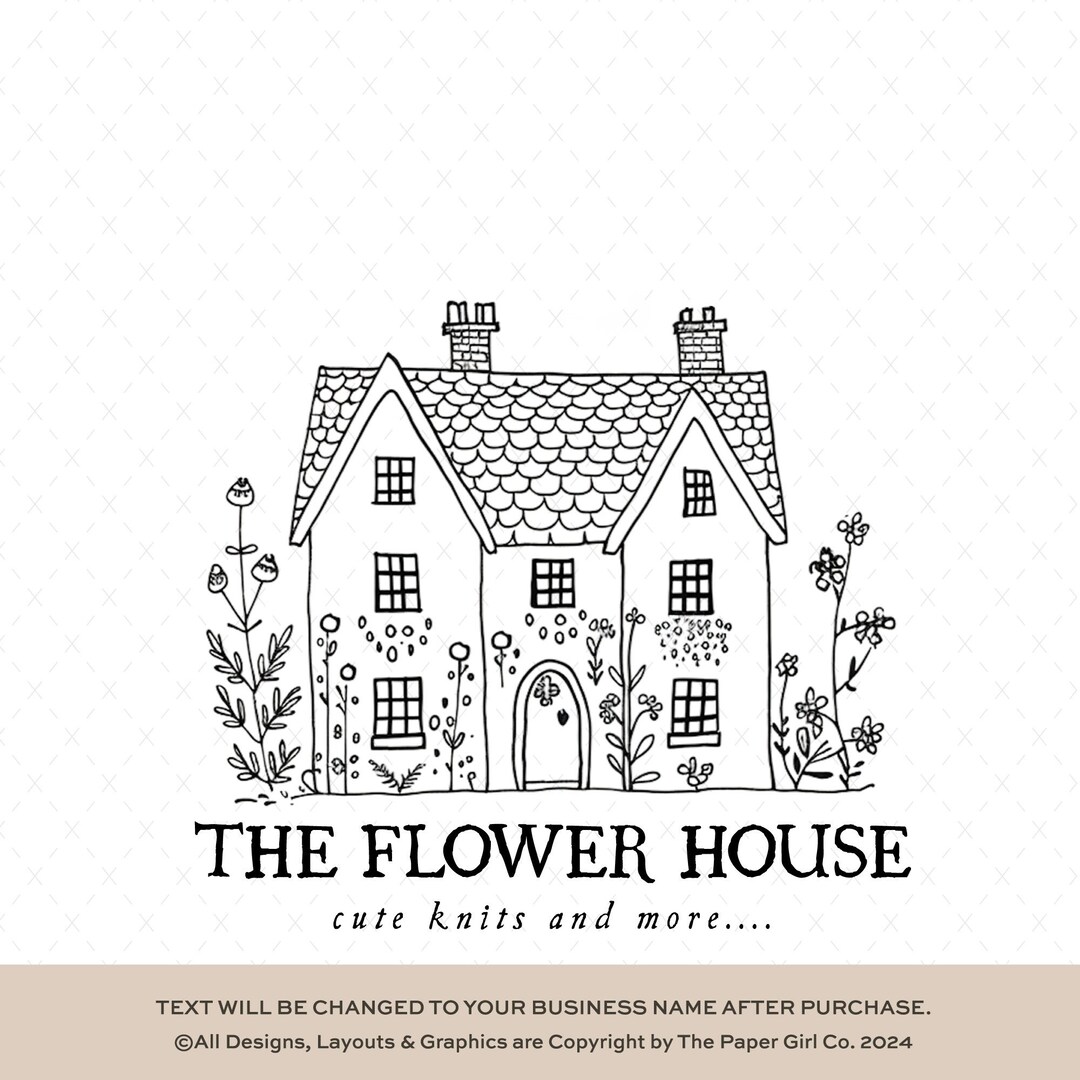 Hand-drawn Cottage House Premade Logo Design, Charming Rustic Farmhouse ...