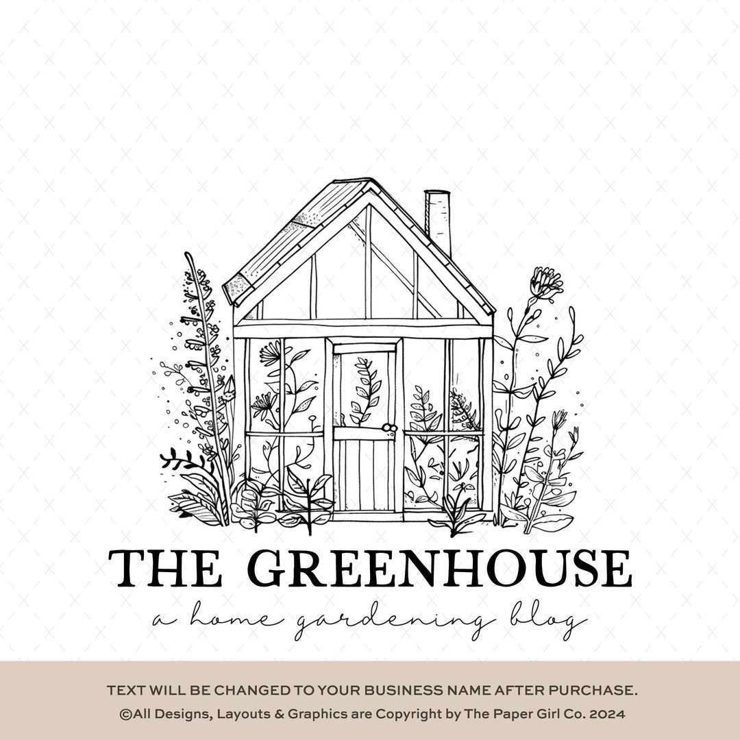 Hand-drawn Botanical Greenhouse Logo, Premade Garden Logo Design, Small ...