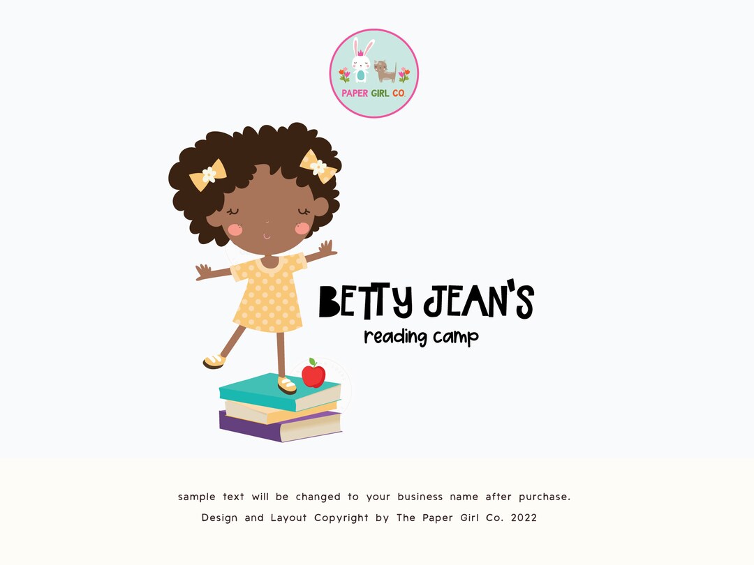 Kindergarten Logo Book Logo Little Girl Logo Children's - Etsy