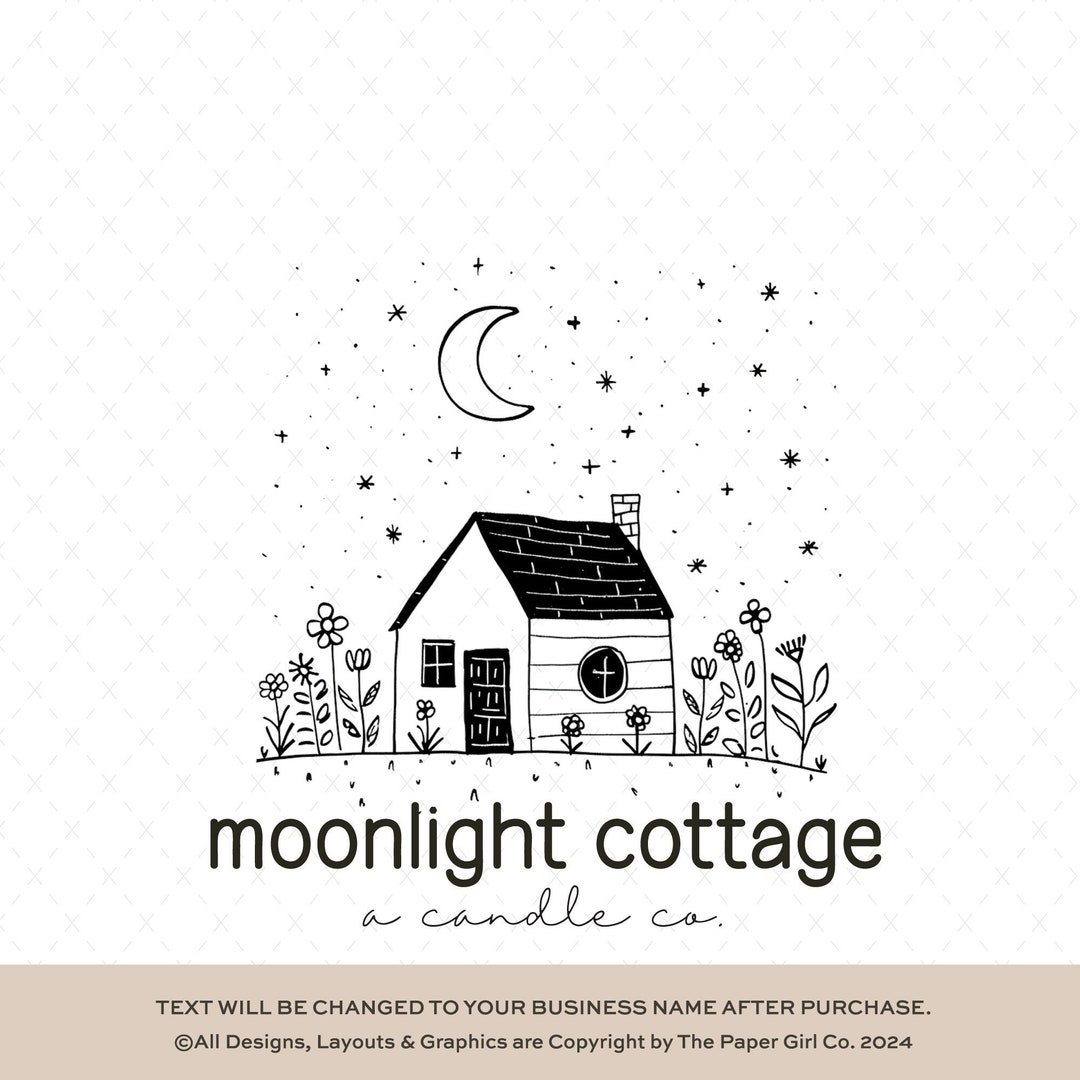 Premade Cottage Logo, Charming House Logo Illustration, Starry Sky ...